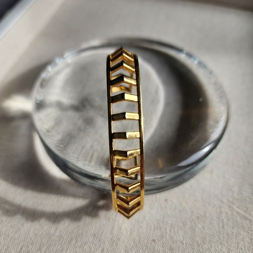 Classic Gold Tone Cuff Bangle Bracelet Shiny Ladder 6.25 Inch Pyramid ...