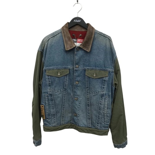 Diesel Trucker Jacket Men M Denim Leather Collar Used Blue/Green | eBay