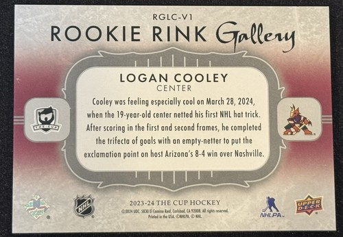 2023-24 Upper Deck the Cup - Rookie Rink Gallery Logan Cooley #RGLC-V1 ...