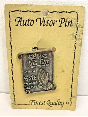 Vintage Bless This Car Auto Visor Pin Clip w Praying Hands, Catholic ...