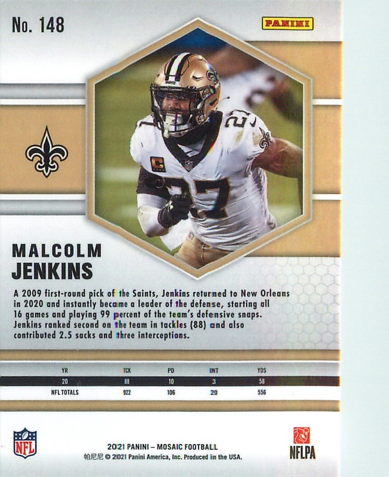 Malcolm Jenkins 2021 Mosaic Football Chrome Base Card #148 New Orleans ...