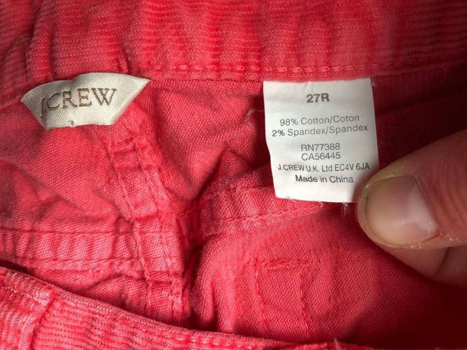 J Crew 27 R Bright Coral Matchstick Straight Cotton Stretch Corduroy ...