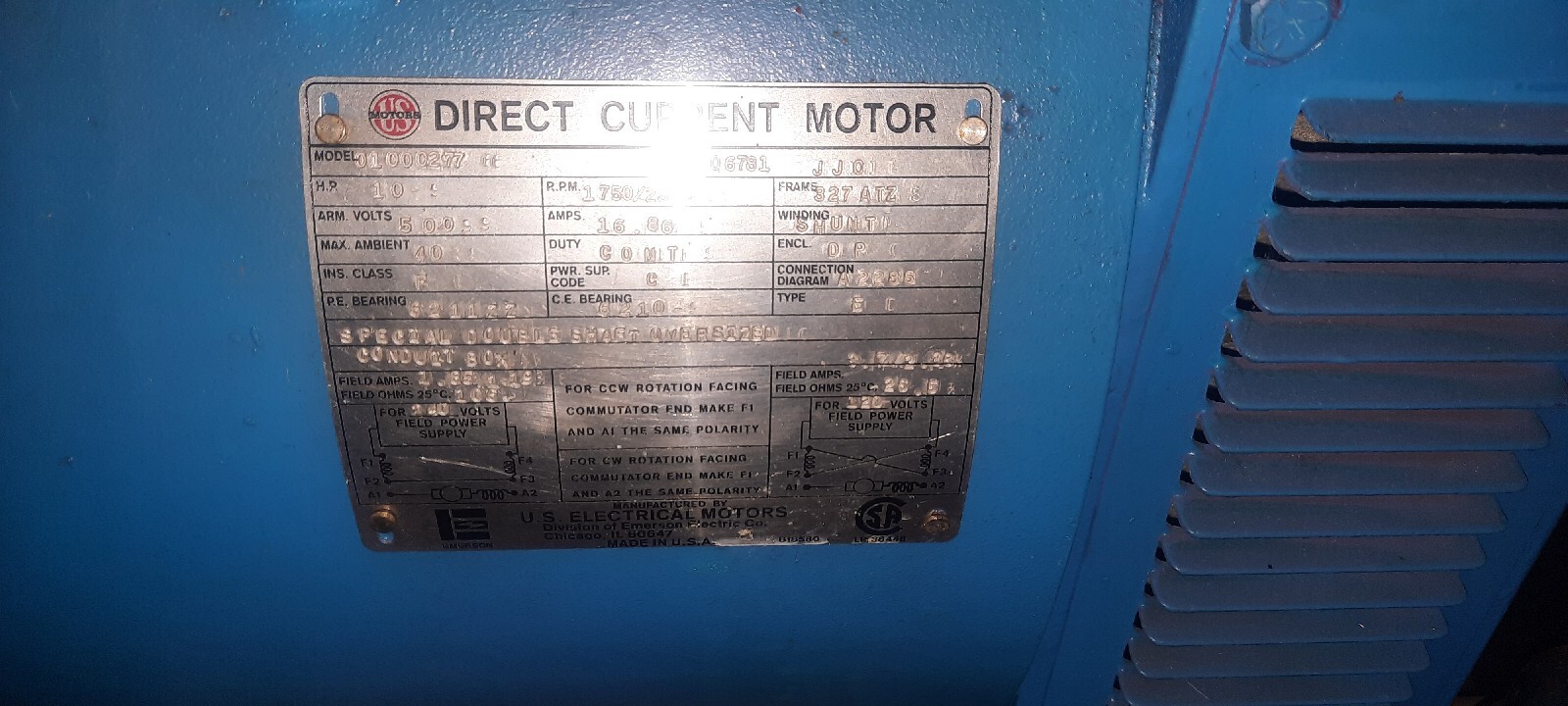 US Motors 10 HP DC Motor 327 ATZ Frame 1750 / 2300 RPM 500V NEW | eBay