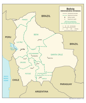 Bolivia Political Administrative Province Map Country Nation Poster ...