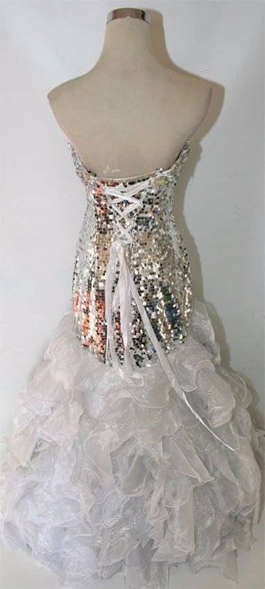 Alyce Paris 0 SILVER Long MERMAID Ruffles GOWN FORMAL PROM PAGEANT ...