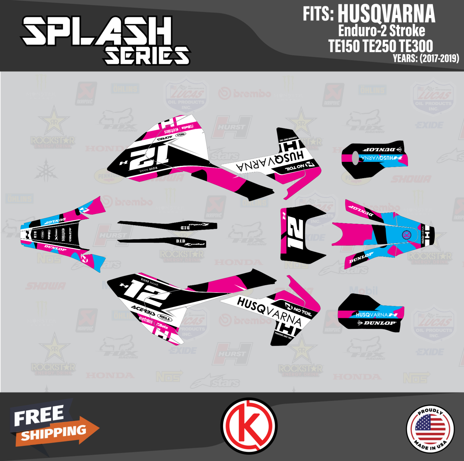 Graphics Kit for Husqvarna TE150 TE250 TE300 (2017-2019) Splash-Pink | eBay
