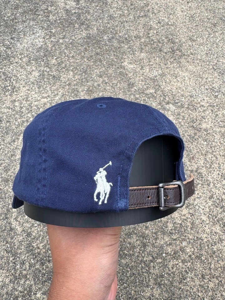 Polo Ralph Lauren RL 67 Script Logo Hat Cap Navy Blue Leather Strap ...