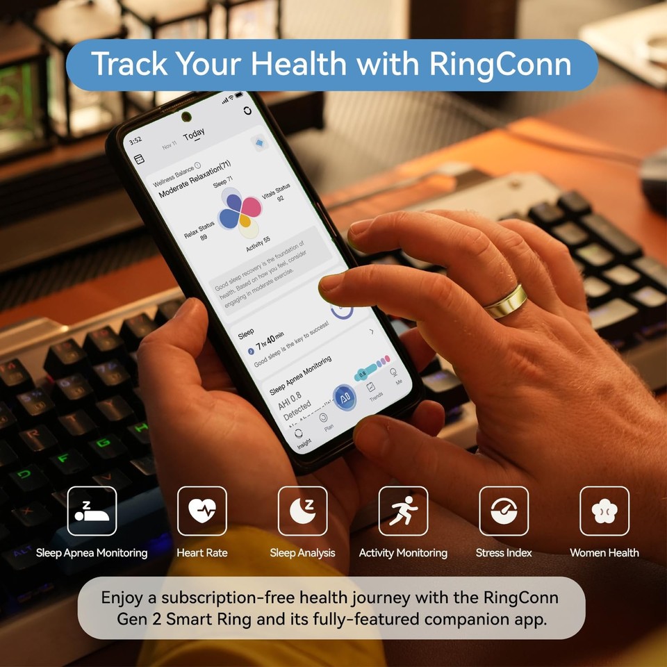 Gen 2, World’s First Smart Ring with Sleep Apnea Monitoring, No APP ...