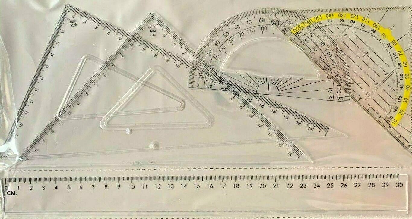 SET 5 tlg. Lineal Geodreieck Rundlineal Winkelmesser Linealset ...