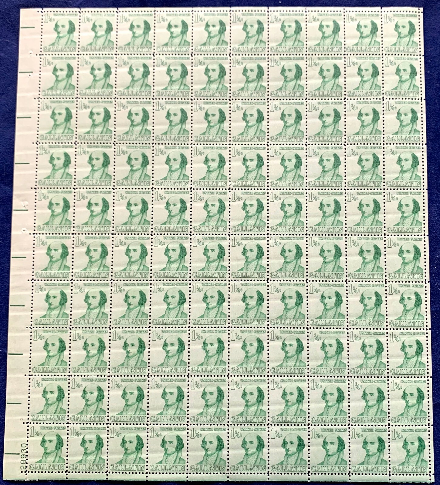 SCOTT #1279 ALBERT GALLATIN 1967 FULL SHEET OF 100 STAMPS, 1-1/4c FV ...