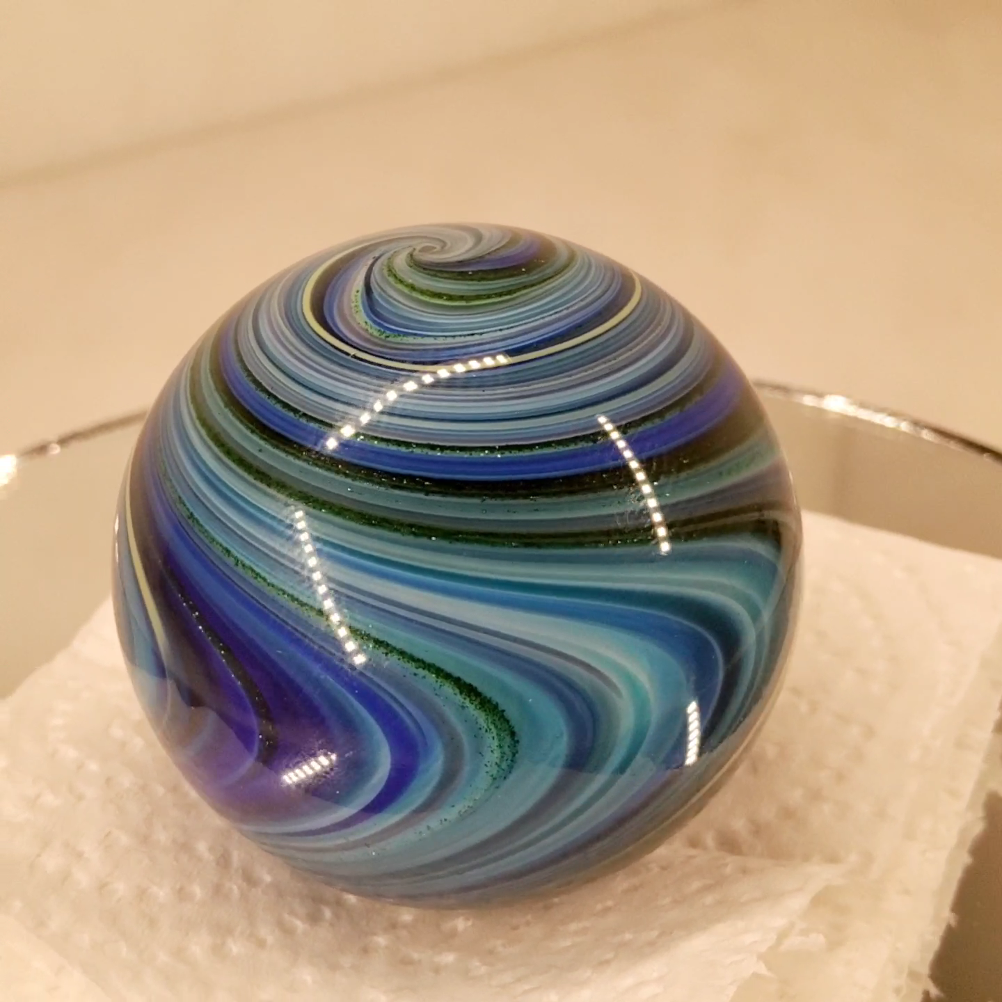 Mark Matthews Glass Marble 1.625 Signed 2009 Blueberry Swirl Green ...