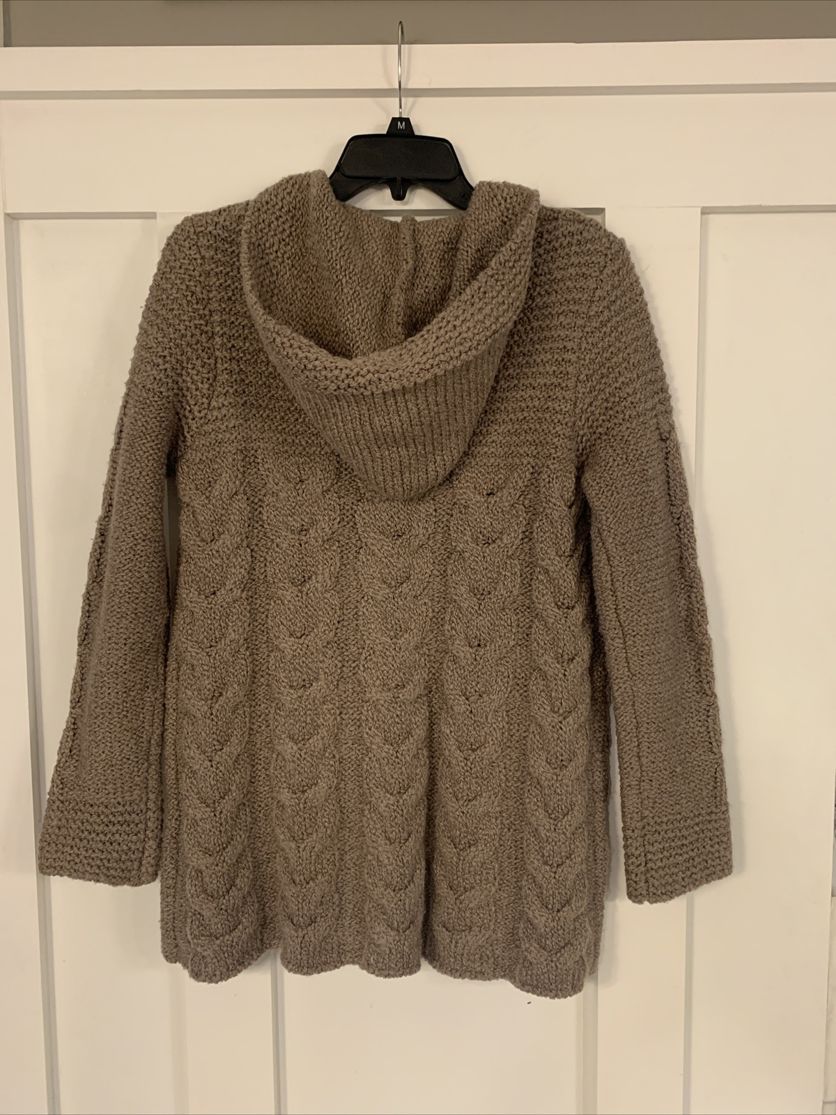 BCBG Maxazria M Taupe Hooded Cable Knit Double Breasted Button Cardigan ...