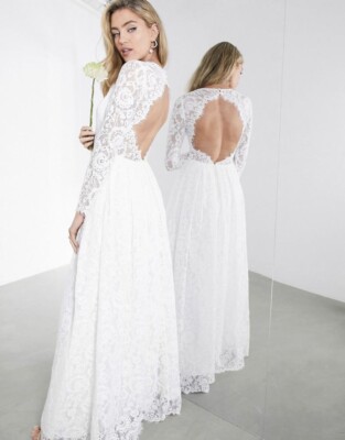 ASOS EDITION Penelope V neck lace wedding dress US SIZE 12 | eBay