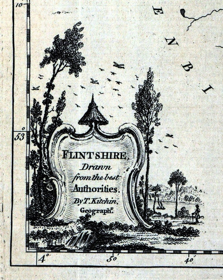 1756 T Kitchin Map Flintshire County Flint St. Asaph Holywell Caerwys ...