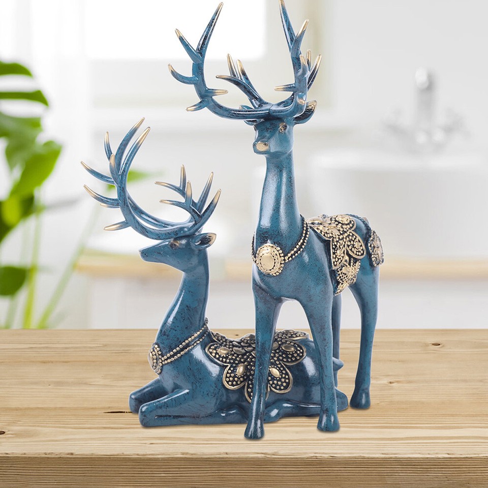 2Pcs Statue Deer Sculptures Figurine Reindeer Office Home Tabletop Art ...