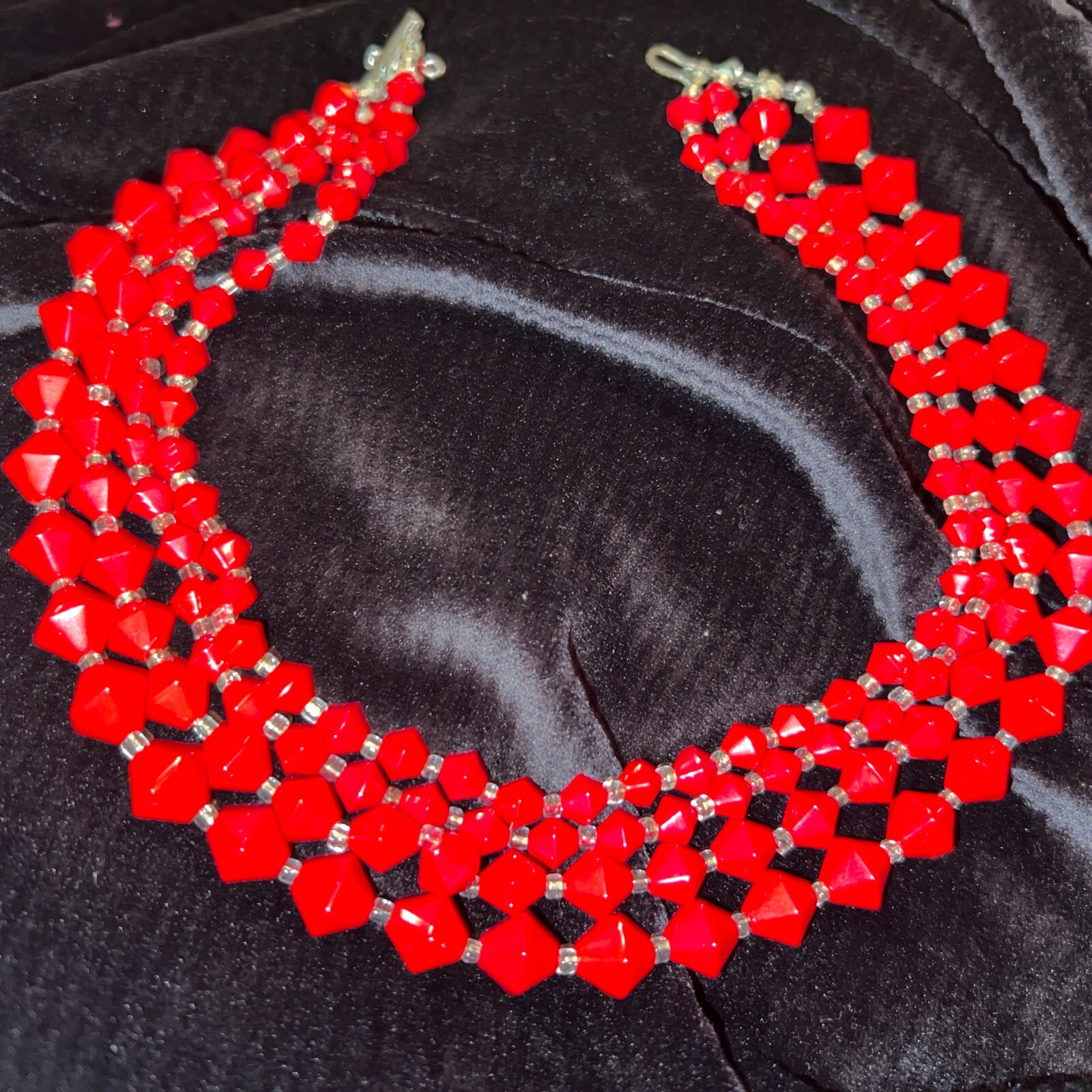 Red Glass Vintage Necklace Graduated Size Czech? 4 St… - Gem