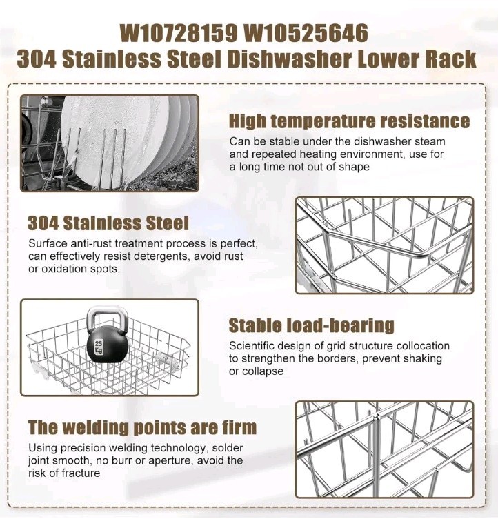 304 Stainless W10728159 W10525646 WP3376961 Dishwasher Wheels Lower ...
