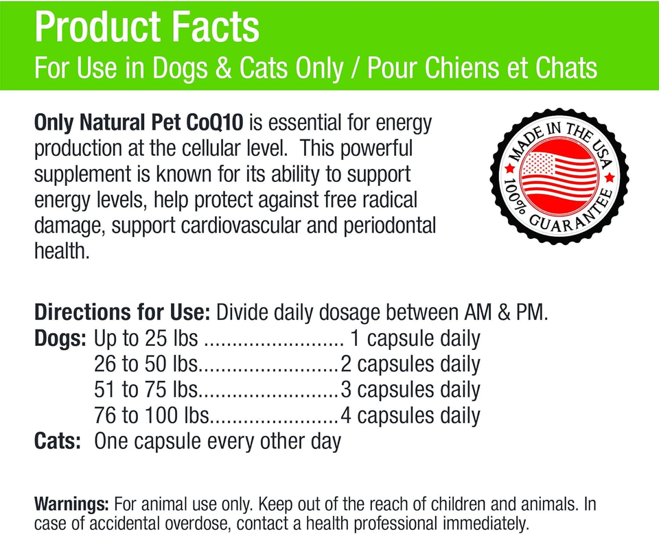 Only Natural Pet Coq10 for Dogs & Cats, Heart and Cardiovascular Health ...