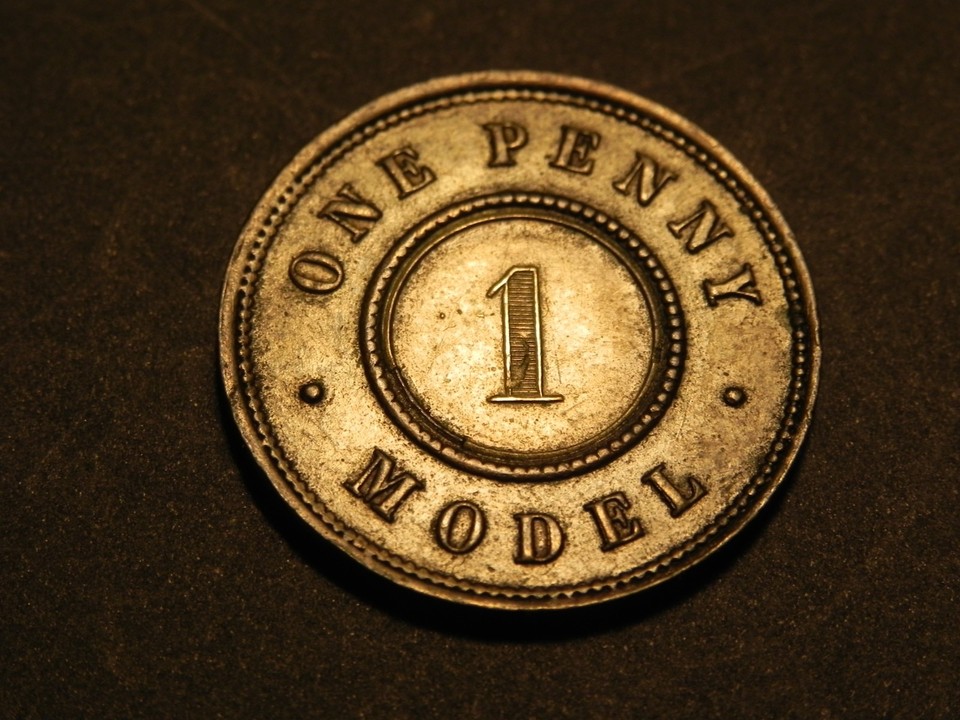 (1844) "One Penny Model" Bimetallic Token - UK, Queen Victoria Coin ...