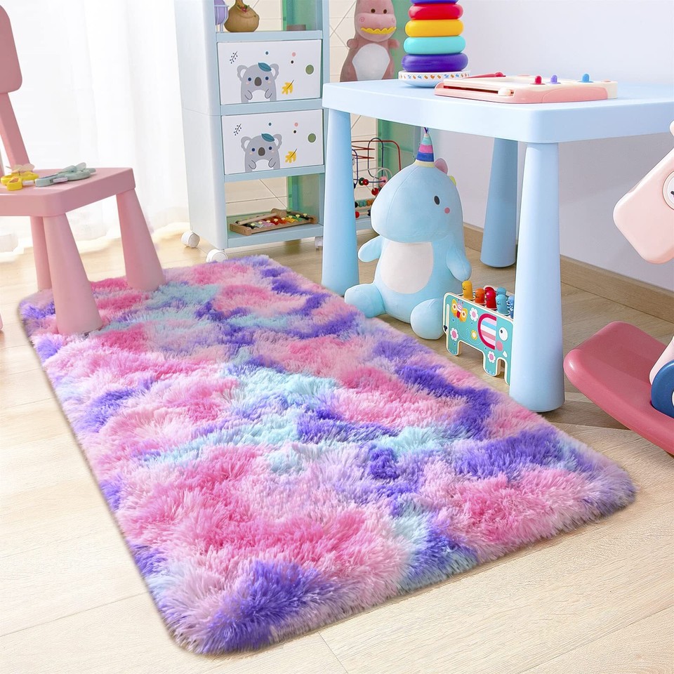 Soft Rainbow Area Rugs for Girls Room, Fluffy Colorful Rugs Cute Floor ...