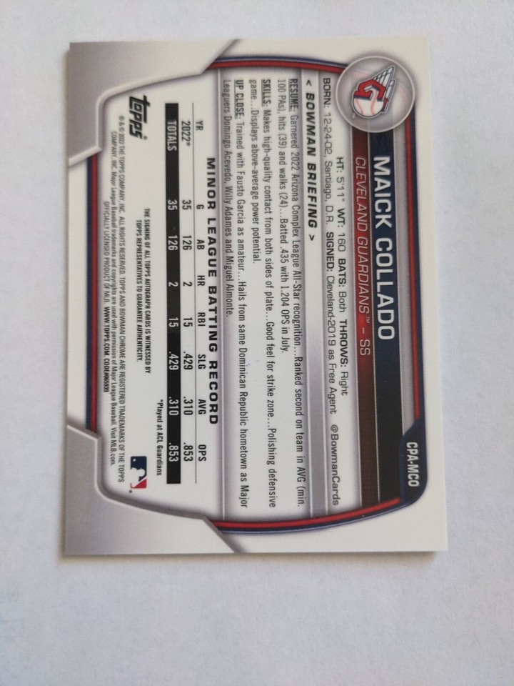 Maick Collado 2023 Bowman Chrome Orange Shimmer Refractor /25 Autograph ...