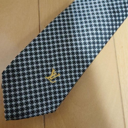 Louis Vuitton Necktie Tie Gray Black All over plaid pattern LV Men's ...