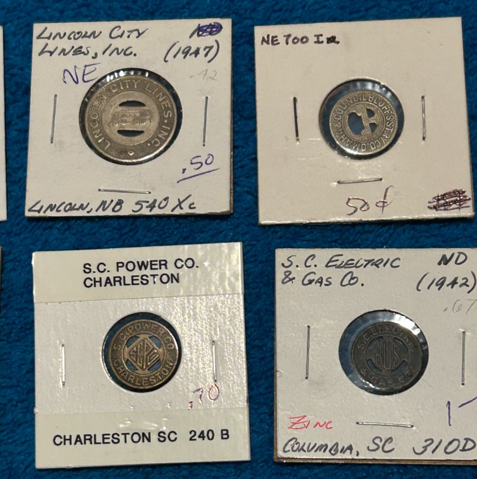 15 Vintage Transit Bus Subway Train Tokens Lot of WA, OR, SC, NE, NV ...