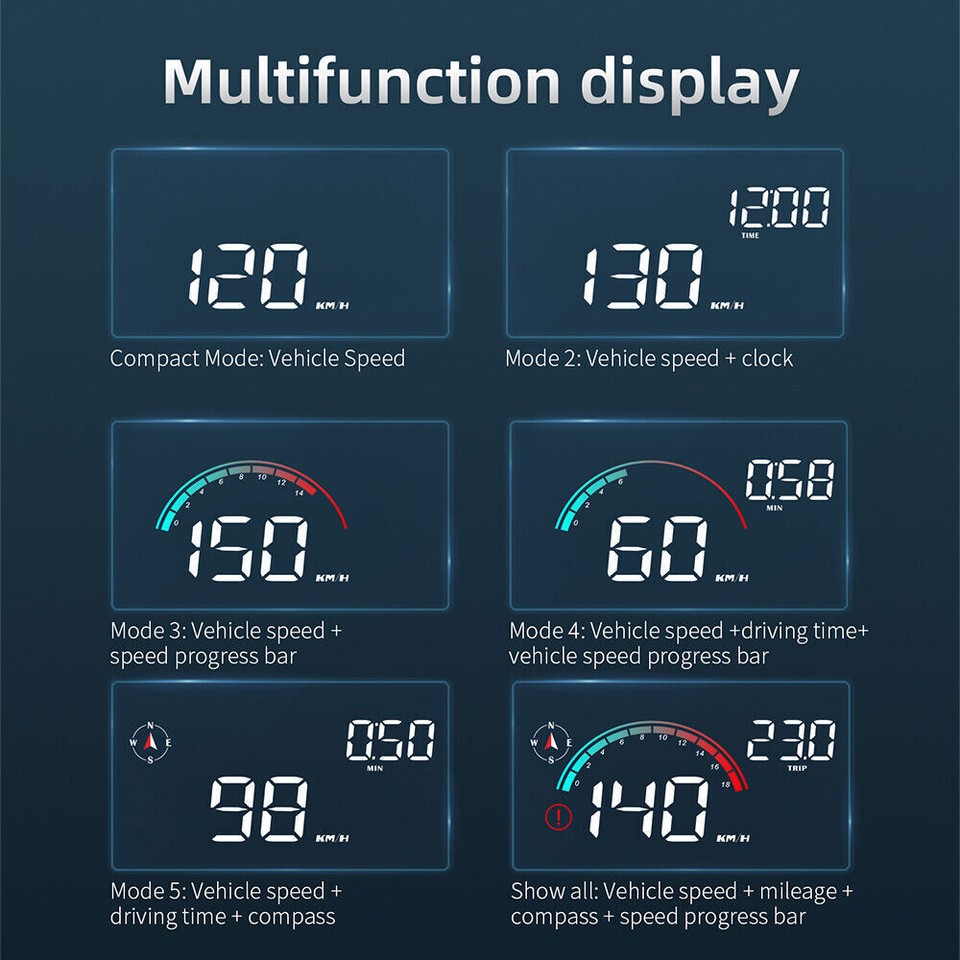 Universal Digital Speedometer GPS Car HUD Head Up Display MPH Overspeed ...