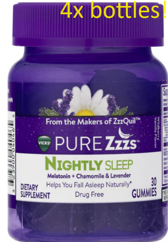 4x Bottles Vicks Pure Zzzs Nightly Sleep Melatonin Chamomile & Lavender ...