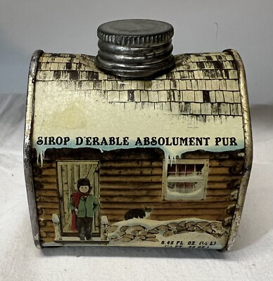 1984 Absolutely Pure Maple Syrup 16.9 oz Log Cabin Tin Metal Can ~Full ...