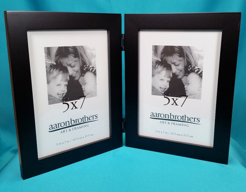 AARON BROTHERS 5 x 7 Double Photo Frame Hinged Folding Glass & Wood ...