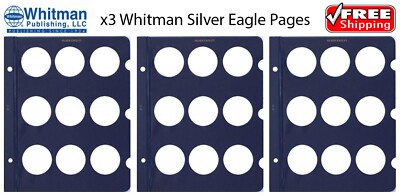 x3 Whitman Coin Album Pages For US Silver Eagle ASE Coins 9 Holes 9172 ...