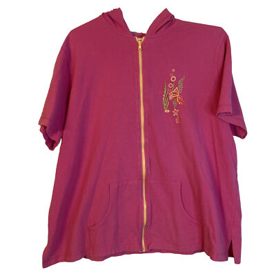 Quacker Factory Women's SS Full Zip Hoodie Size 2X Pink Aquarium ...