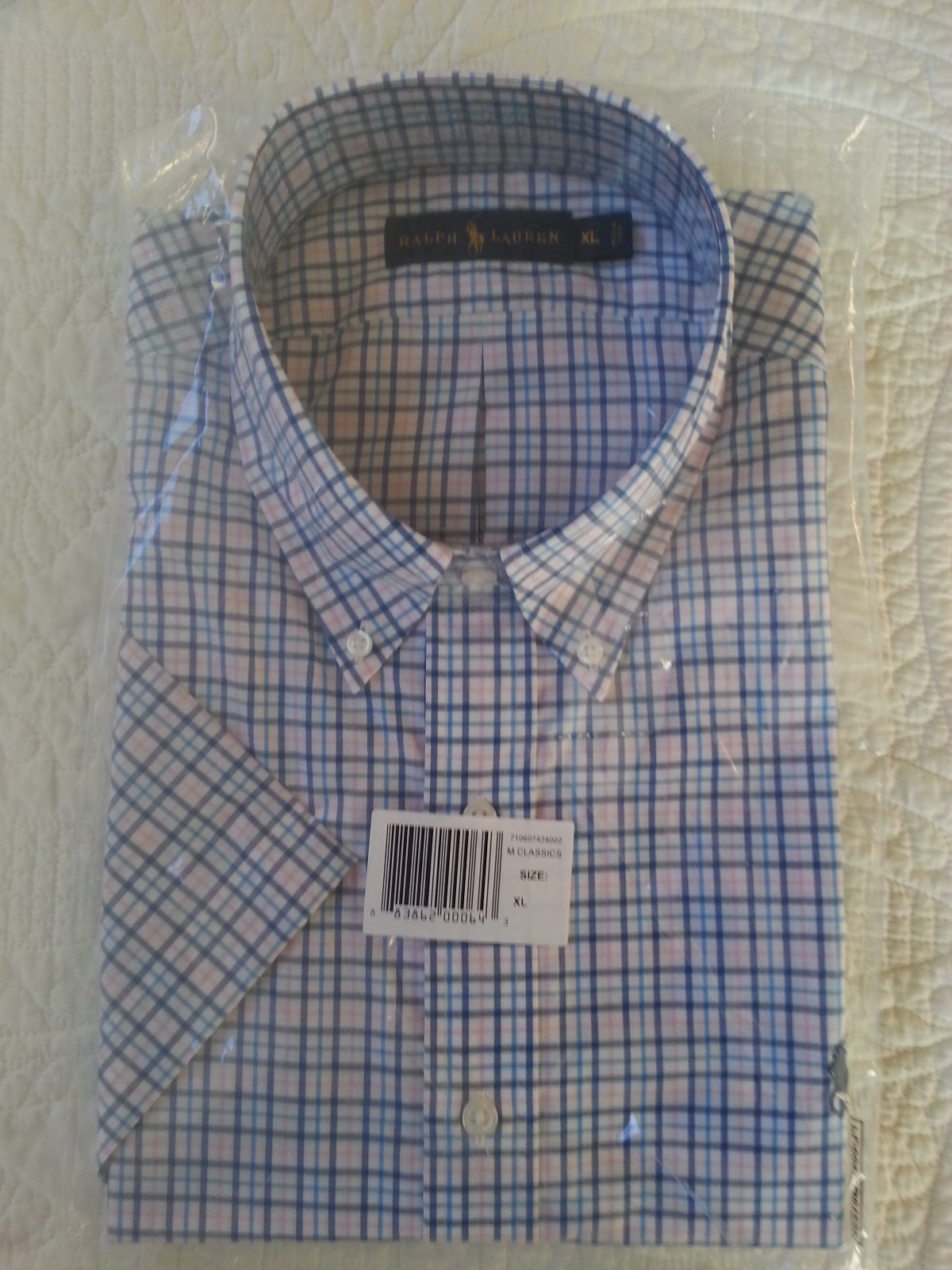 Polo Ralph Lauren Short Sleeve Tattersall Poplin Sport Shirt Mens Size