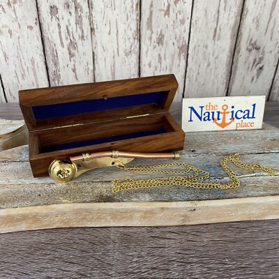 Brass & Copper Boatswain Whistle w/ Wooden Box, Bosun Call Pipe ...