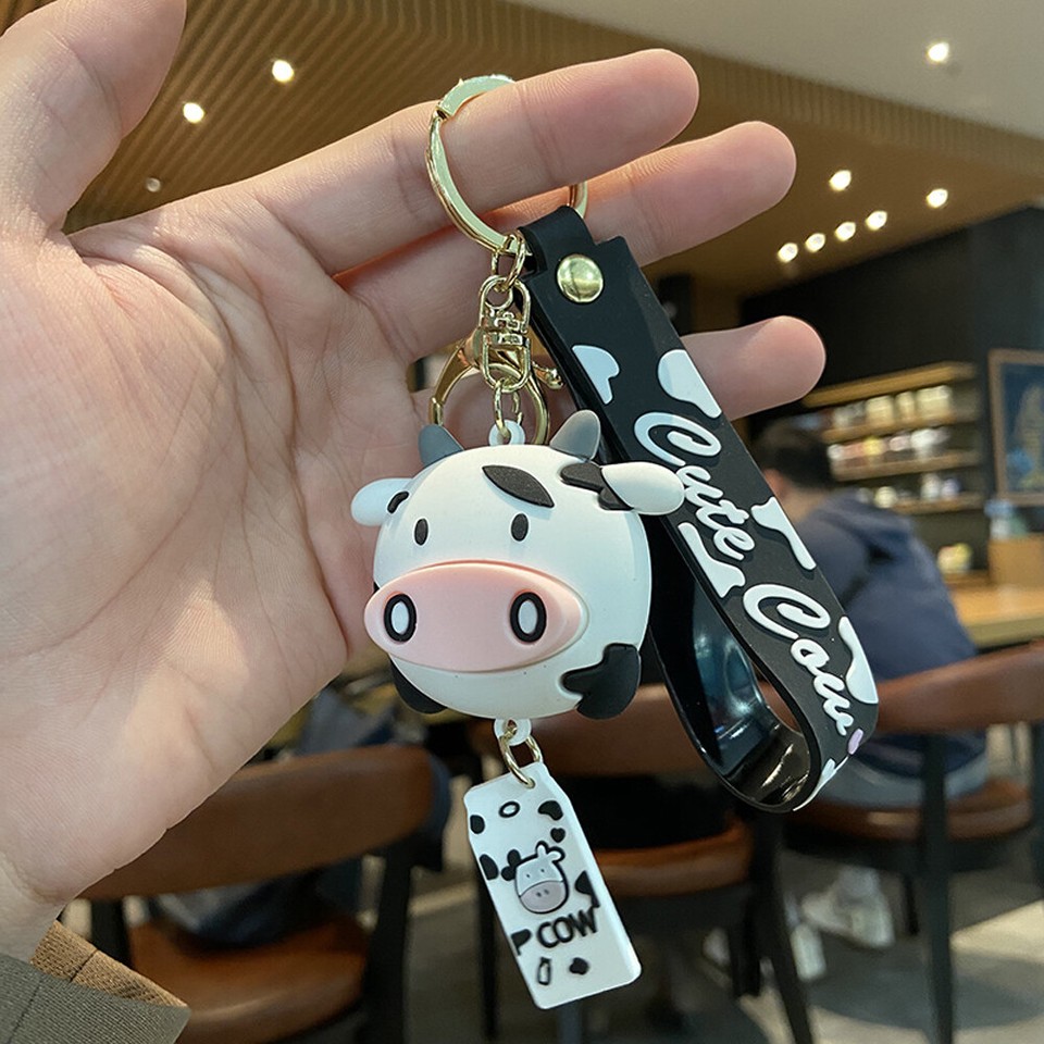 Cartoon Charm Car Key Silicone Bag Decoration Animal Keyrings Cow ...