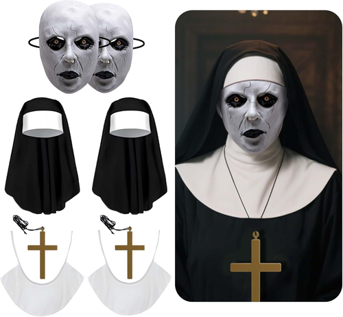 2 Set/8 Pcs Halloween Scary Nun Mask, Full Head Nun Costume Mask ...
