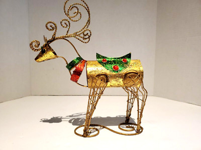 Metal Tin Reindeer Gold Iridescent Glitter 9.5" | eBay