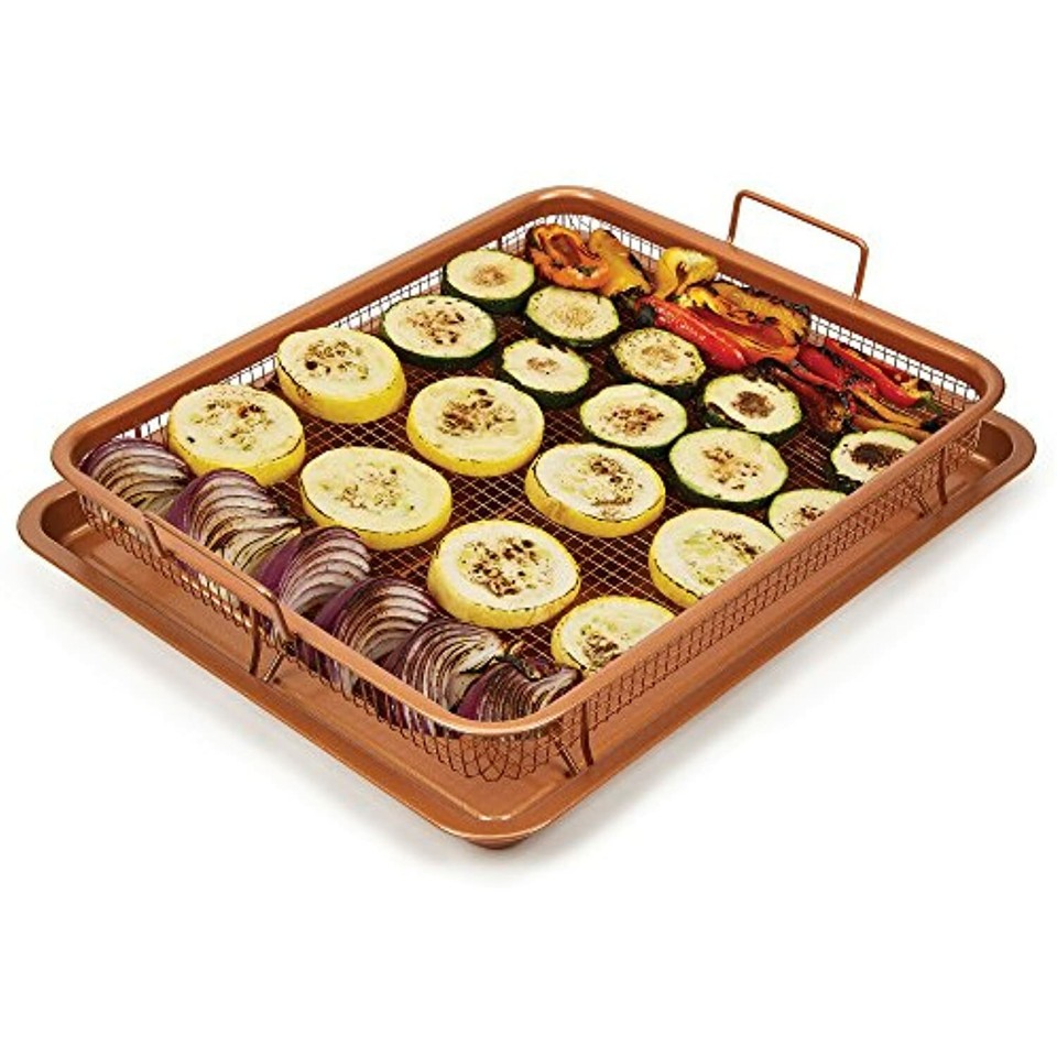 2-Piece Set Copper Non-Stick Bacon Crisper Pan & Cookie Sheet AS SEEN ...