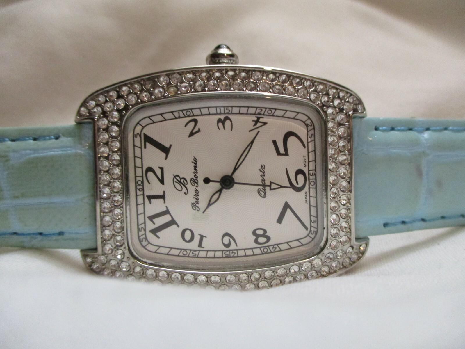 Peire Bernie Watch Silver Tone Sparkly Blue Buckle Band Rectangular ...