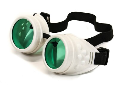 Steampunk Motorcycle Flying White Goggles Green Lens Vintage Pilot ...