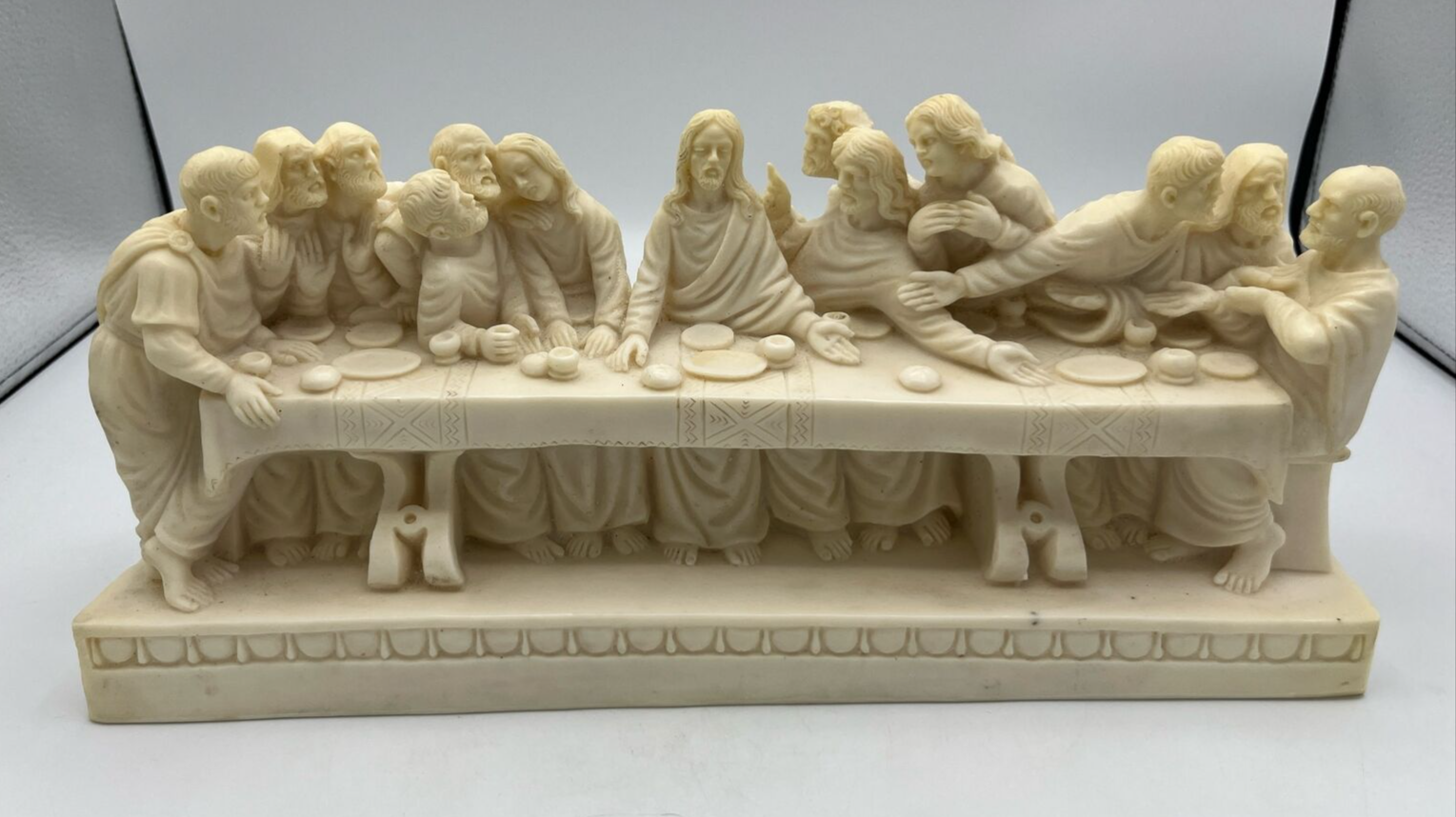 Cast Alabaster Resin The Last Supper Sculpture 13 1/2" L x 6" T x 4 W ...