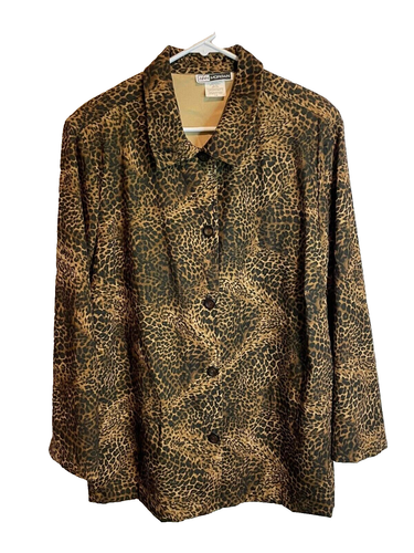 Vintage Ann Morgan Leopard Print Polyester Button Up Shirt Women's Size ...