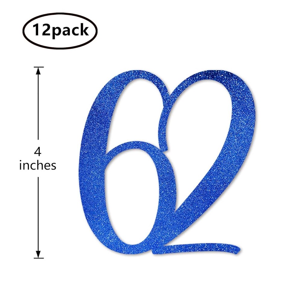 Blue Glitter 62Nd Birthday Centerpiece Sticks, 12-Pack Number 62 Table ...