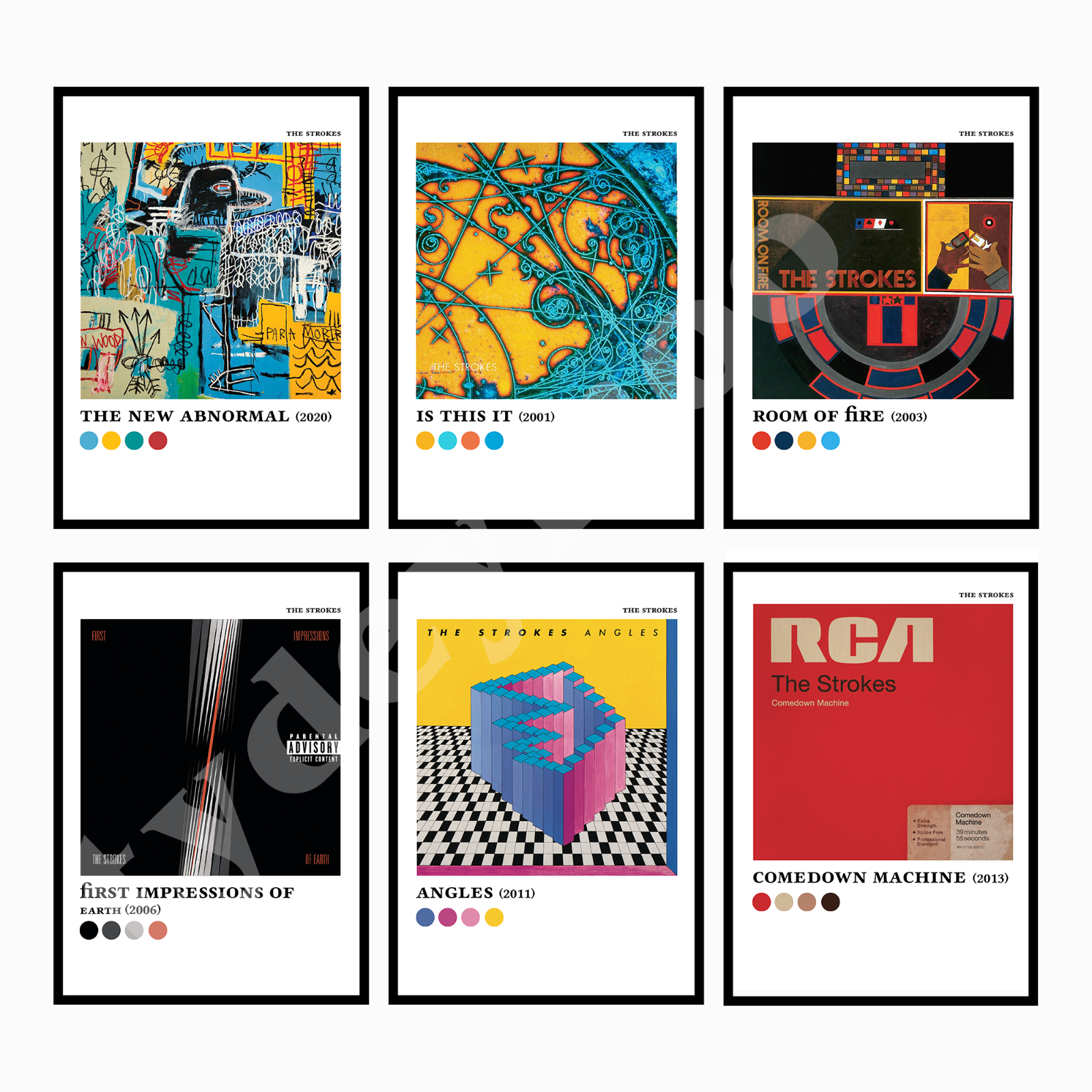 THE STROKES Discography Aesthetic Colour Pallette Album Music Poster ...