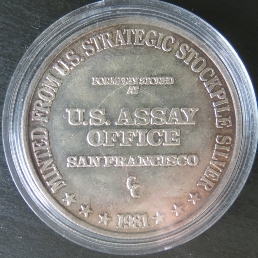 1981 US STRATEGIC STOCKPILE SILVER TRADE UNIT 1 TROY OZ .999 SILVER ...