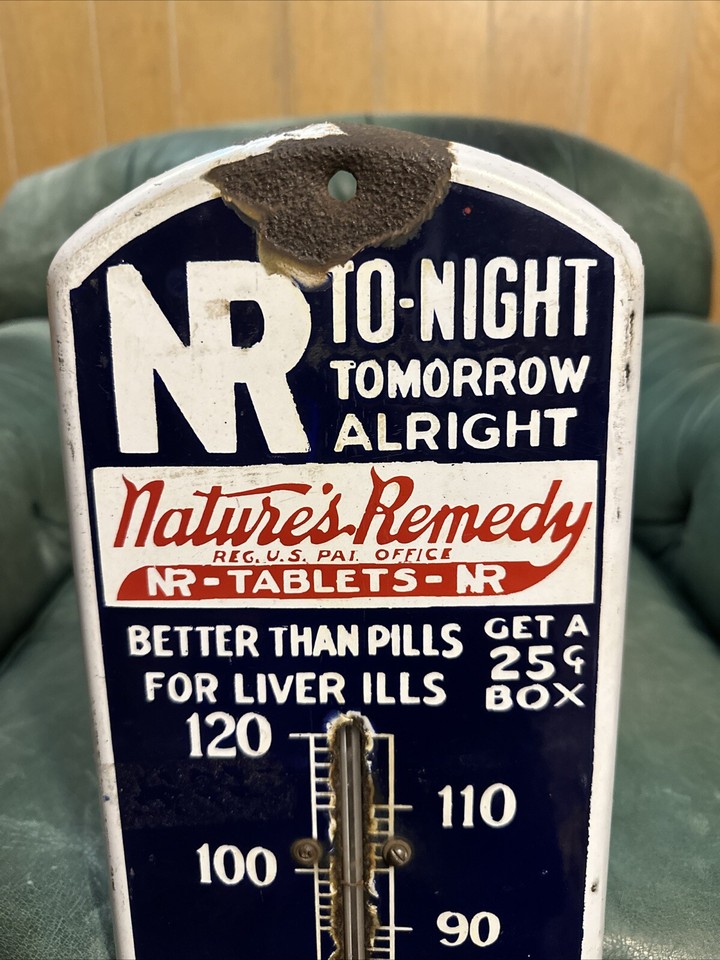 PORCELAIN NATURES REMEDY PHARMACY DRUG STORE ADVERTISING THERMOMETER ...