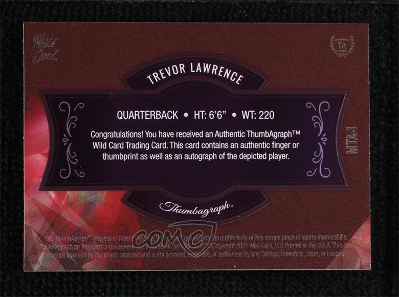 2021 MATTE Chase Red - Purple Nameplate /15 Trevor Lawrence Rookie Auto ...