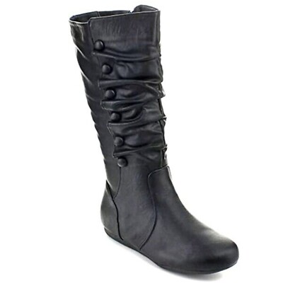 Ruched Wrinkle Design Mid-Calf Stitching Studded Detail Narrow Fit Flat ...