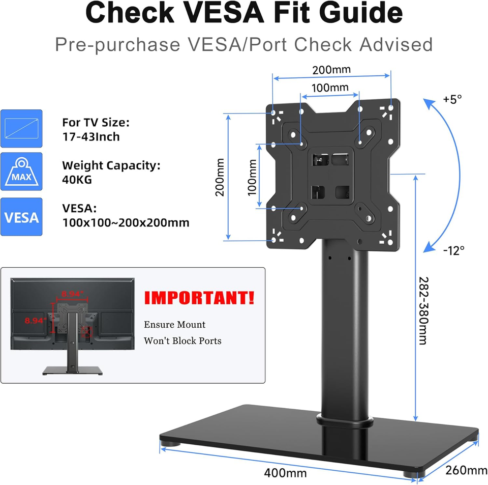 Supporto per TV Universale, Supporto Da Tavolo per TV LCD/LED Da 17-43 ...